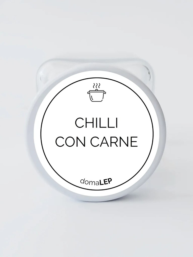 Samolepka na kořenky CHILLI CON CARNE bílá 5 cm základní písmo