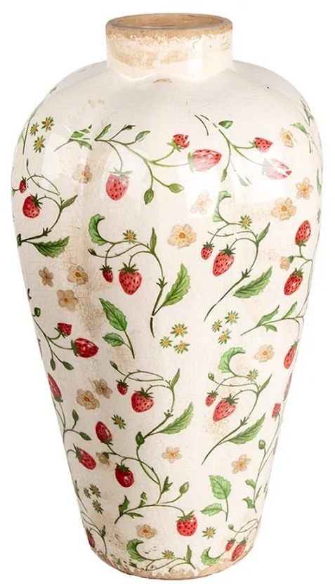 Béžová keramická váza s jahůdkami Wild Strawberries L - Ø 24*40 cm