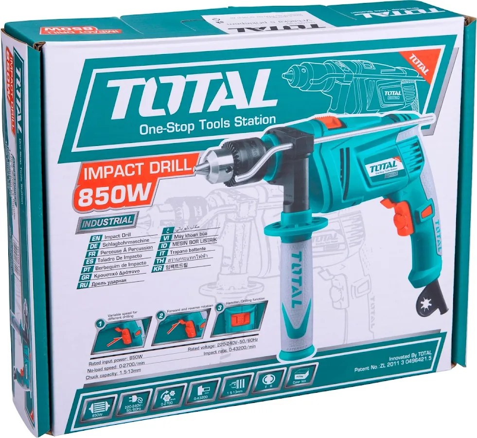 Vrtačka s příklepem, 850 W TOTAL TG109136