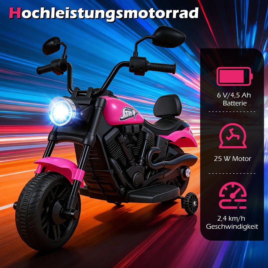 Costway 6 V dětský motocyklový chopper motorka s hudebním světlometem nožním