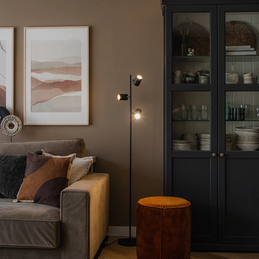 Moderní stojací lampa černá 3-světelná - Jeana