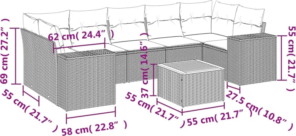 8dílná zahradní sedací souprava s poduškami černá polyratan 3257687