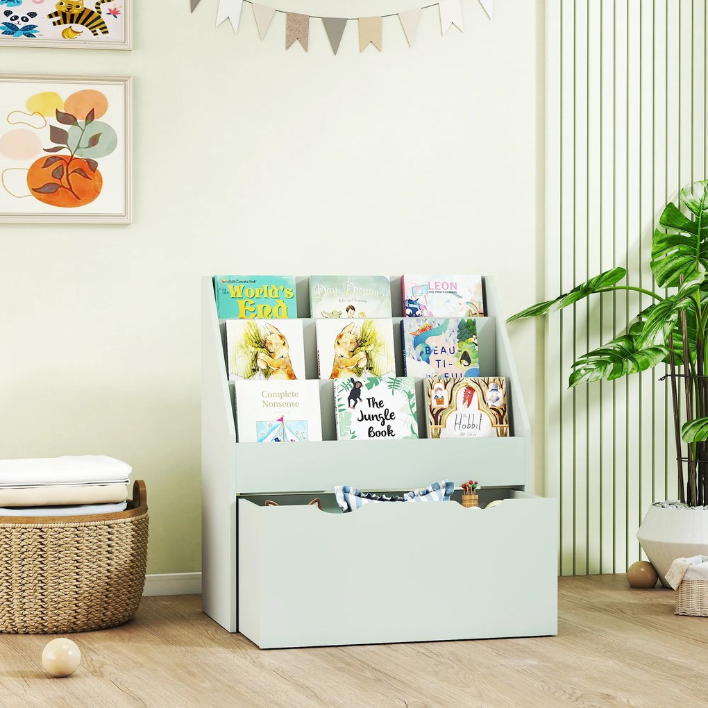 AIYAPLAY dětský regál s více funkcemi s 3 policemi a zásuvkou, 62,5D x 30Š x 70V cm, zelený