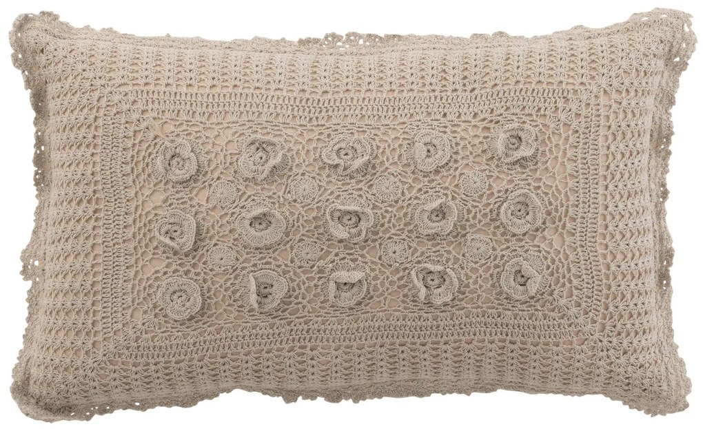 Béžový bavlněný polštář s krajkou Lace taupe - 50*10*30cm