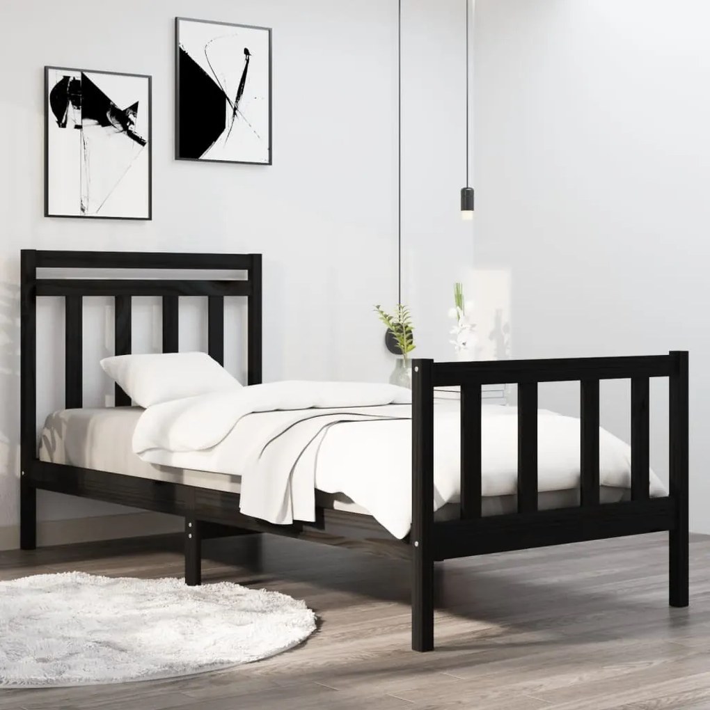 vidaXL Rám postele masivní borovice 90 x 190 cm Single [3105346] Barva: Černá