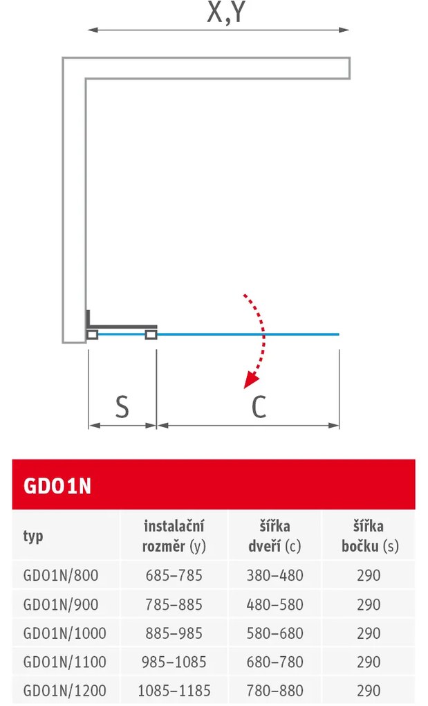 Roth Jednokřídlé sprchové dveře GDO1N se setem profilů GZN pro instalaci do niky - bez vaničky Varianta: šířka: 80 cm, orientace: Uni - (GDO1N/800_GZN), Barva profilů a typ výplně: profily: brillant, výplň: transparent