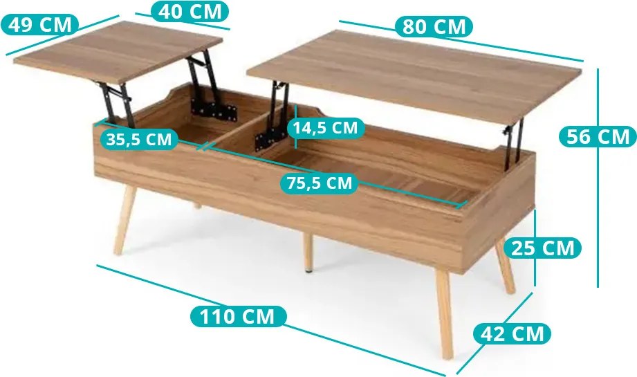 Konferenční stolek se 2 skrytými přihrádkami