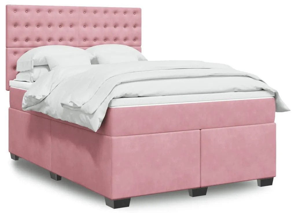 Box spring postel s matrací růžová 140x200 cm samet 3290947