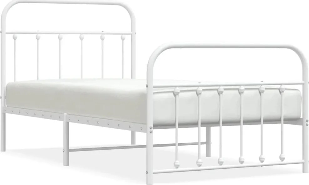 vidaXL Kovový rám postele s hlavovým a nožním čelem 100 x 190 cm [352639] Barva: Bílá