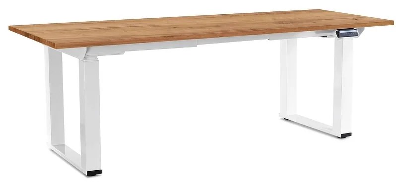 Výškově nastavitelný stůl OfficeTech Strong 200 x 80 cm, bílá podnož, dub kraft