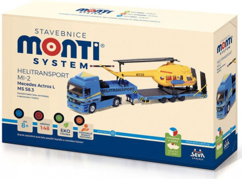 Stavebnice monti system ms 58.3 helitransport mi-2 mercedes actros l 1:48 v krabici 31,5x21x8cm