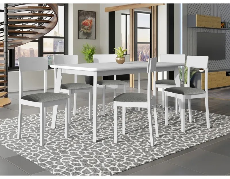 Rozkládací jídelní stůl se 6 židlemi - AL19, Barva dřeva: bílá + černá, Potah: Zetta 300