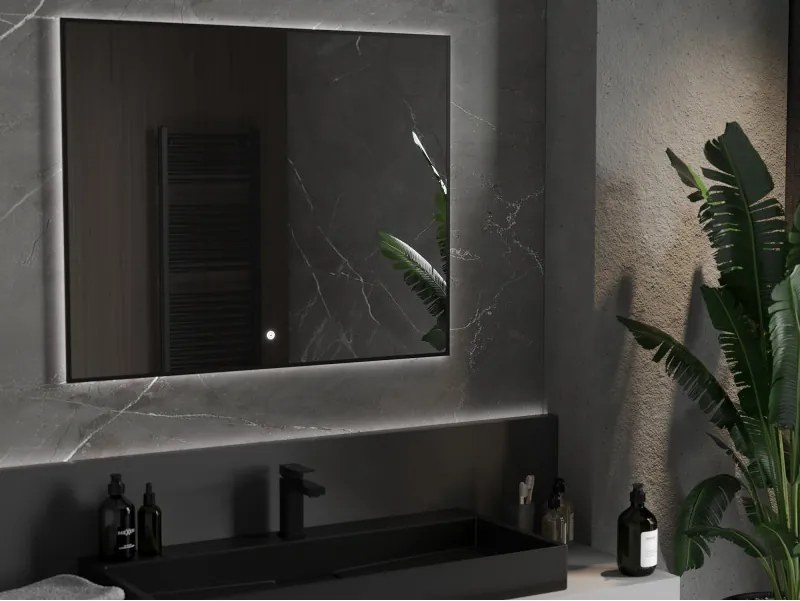 Mexen Erma, LED koupelnové zrcadlo s podsvícením a černým rámem 100x80 cm, 6000K, ochrana proti zamlžování, 9814-100-080-611-70