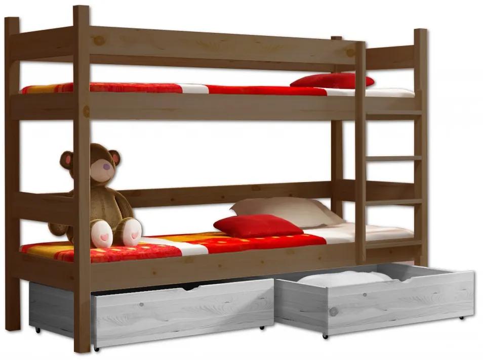 Patrová postel PETR 002 - 90x190 cm borovice masiv - DUB