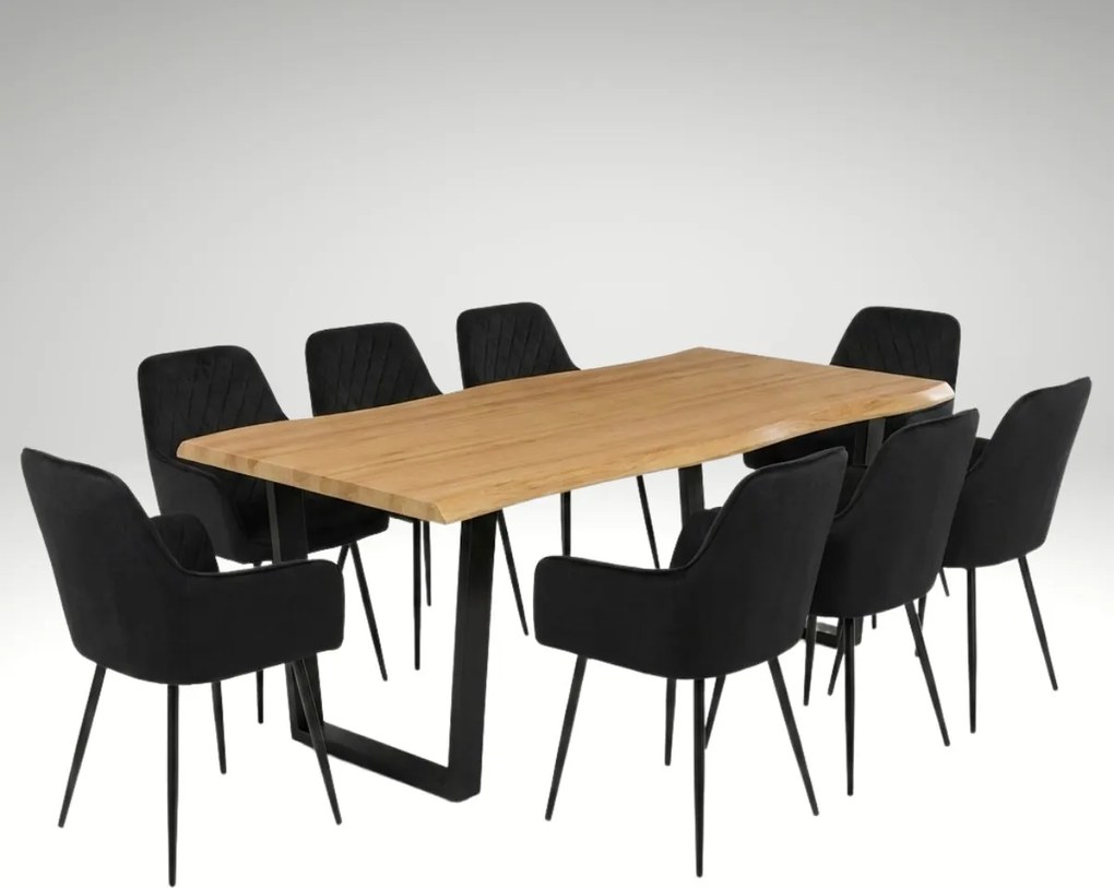 Vikio Jídelní set pro 8 osob 180x90 cm dub noha U černá židle s područkami VJS168-8C