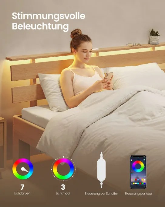 Manželská postel s LED osvětlením a USB 160×200 cm RMB255Y101