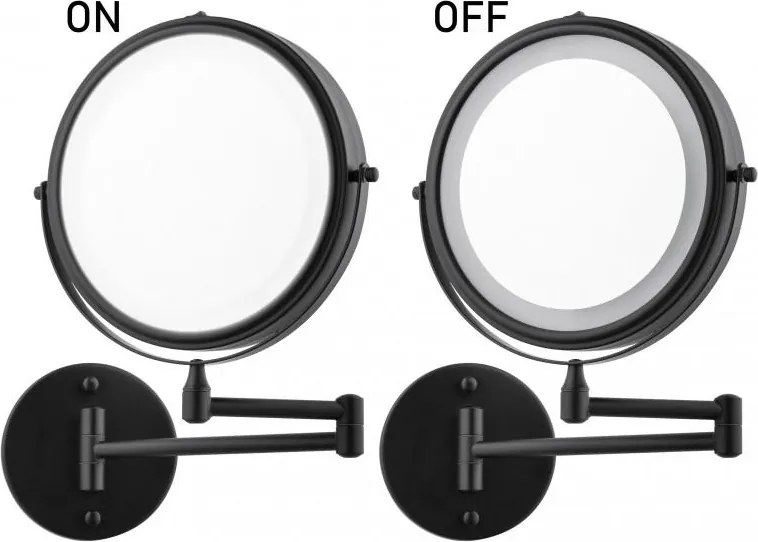 Erga Eda, LED osvětlené kosmetické zrcadlo na make-up ø20 cm, černá matná, ERG-YKA-CH.EDA-BLK