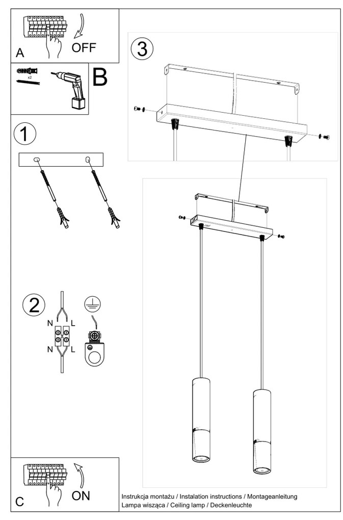 Závěsné svítidlo Loopez, 2x černé kovové stínítko, ch