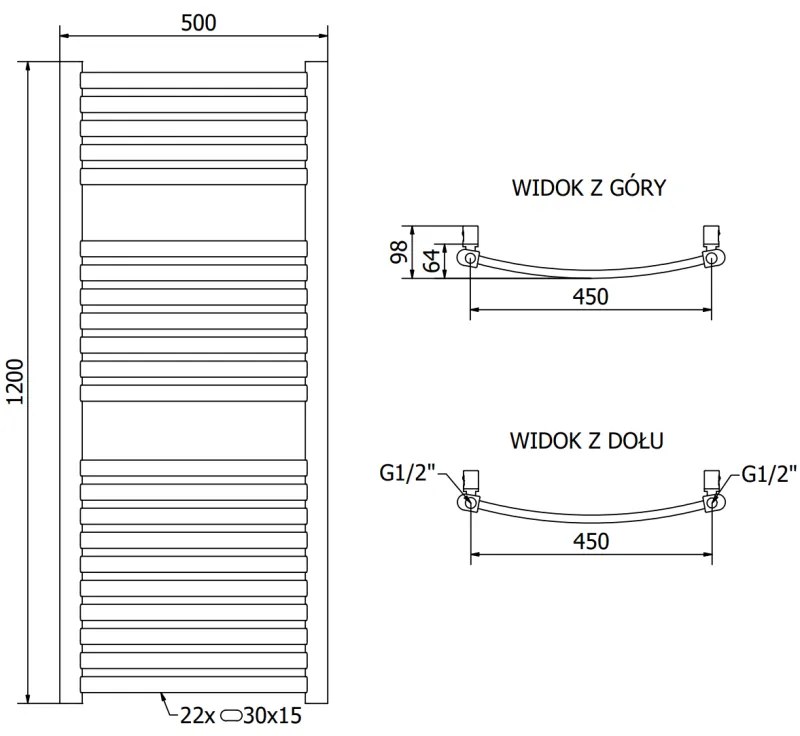Mexen Helios koupelnový radiátor 1200 x 500 mm, 448 W, Zlatá - W103-1200-500-00-50