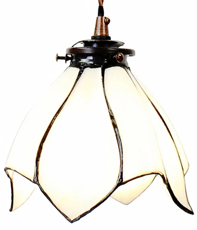 Bílá závěsná Tiffany lampa ve tvaru květu Jurren – 18x115 cm
