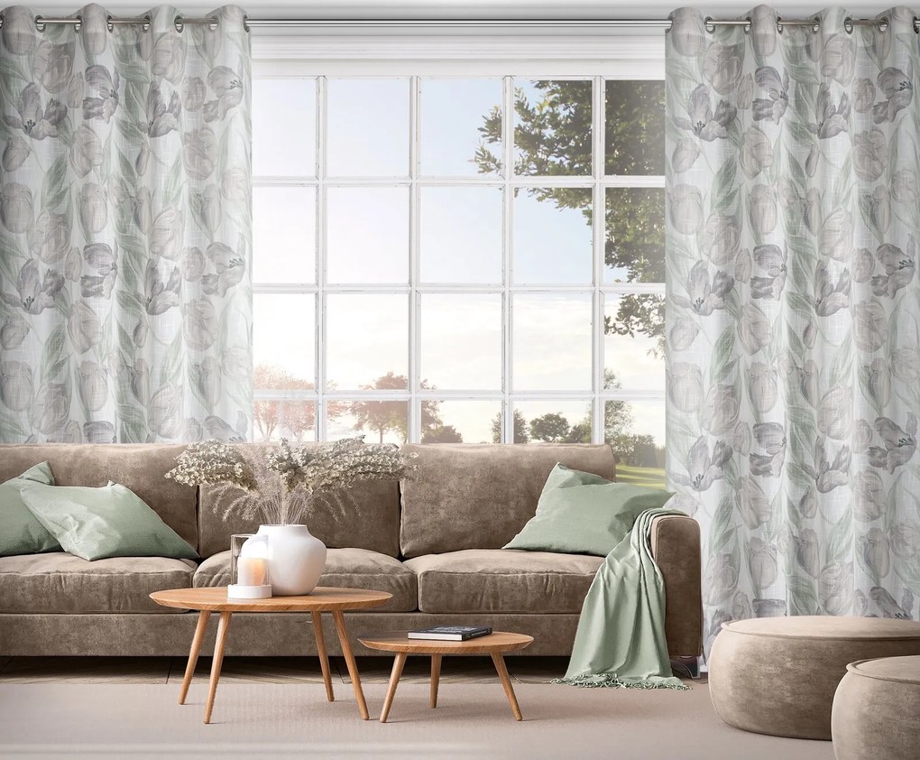 ZÁVĚS NA KROUŽCÍCH MILLIE 140X250 CM KVĚTY