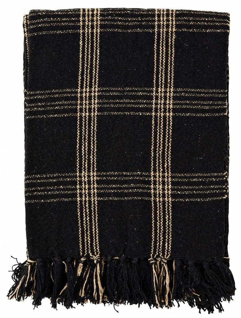 MADAM STOLTZ Bavlněný pléd Black Checked 125 × 150 cm, béžová barva, černá barva, textil