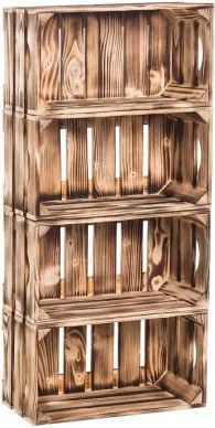 ČistéDřevo Dřevěné opálené bedýnky regál 88 x 40 x 20 cm