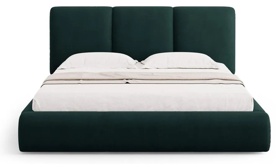 Tmavě zelená čalouněná dvoulůžková postel s úložným prostorem s roštem 140x200 cm Brody – Mazzini Beds