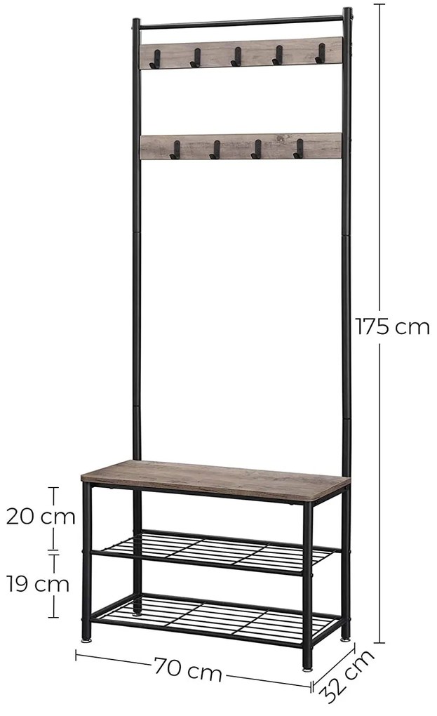 Kovová předsíňová stěna INDUSTRY 175 cm, černá/šedohnědá