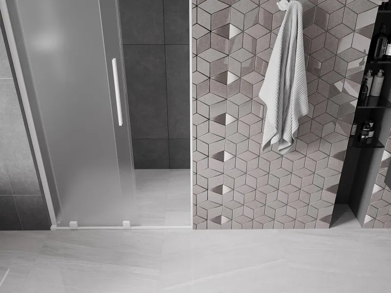 Mexen Velar L, posuvné sprchové dveře do otvoru 100 cm, 8mm sklo námraza, bílá matná, 871-100-003-31-20