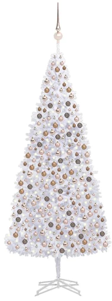 3077841 vidaXL Umělý vánoční stromek s LED diodami a sadou koulí 500 cm bílý