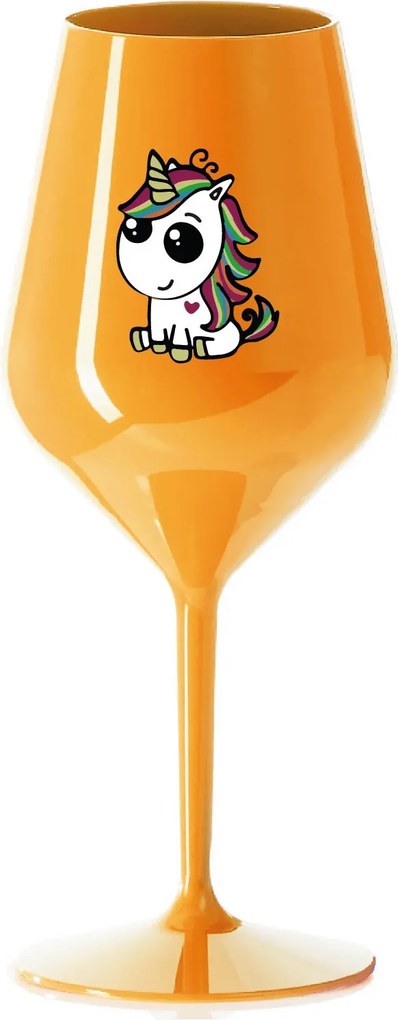 DUHOVÝ JEDNOROŽEC - oranžová nerozbitná sklenice na víno 470 ml