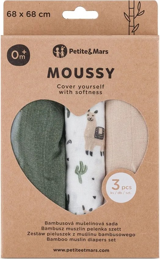 Petite & Mars Sada plen bambusová mušelínová 3 ks Moussy 68 x 68 cm Petite&Mars Botanic Tones