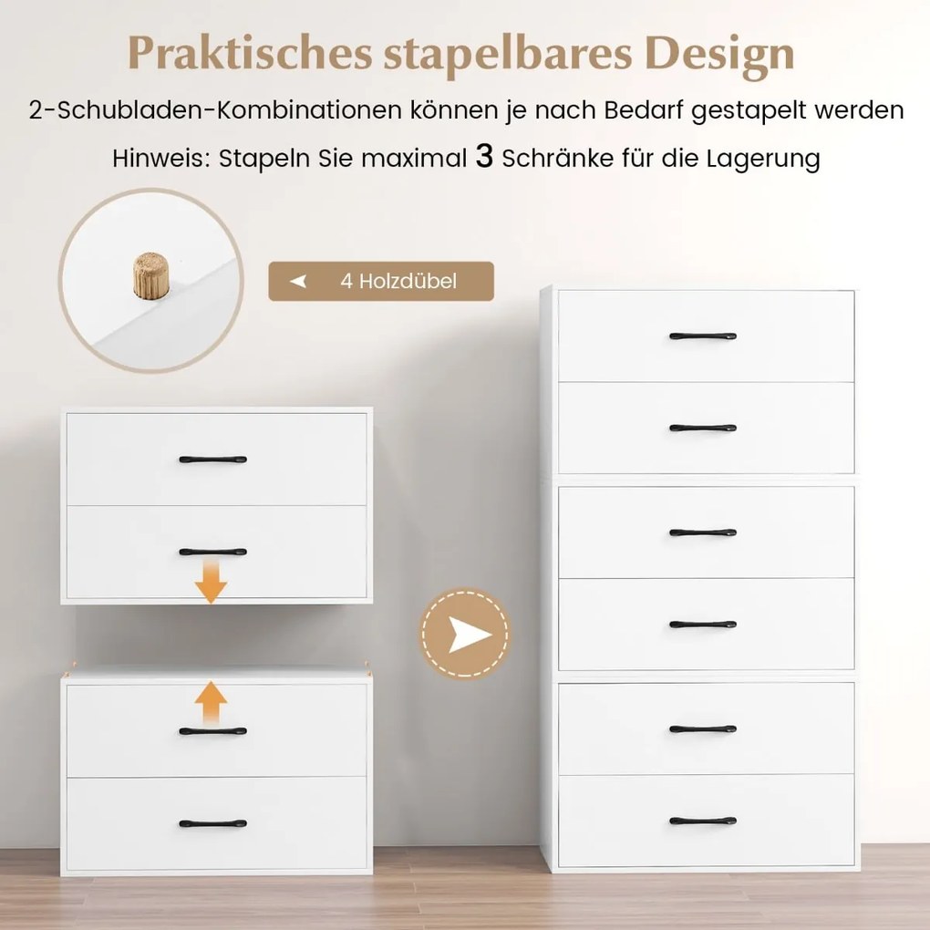 Costway Komoda se 2 zásuvkami, stohovatelná zásuvková skříň, dřevěný