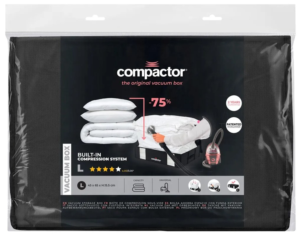 Compactor 3D Black Edition L 145 L vakuový úložný box s pouzdrem - 50 x 65 x 15,5 cm