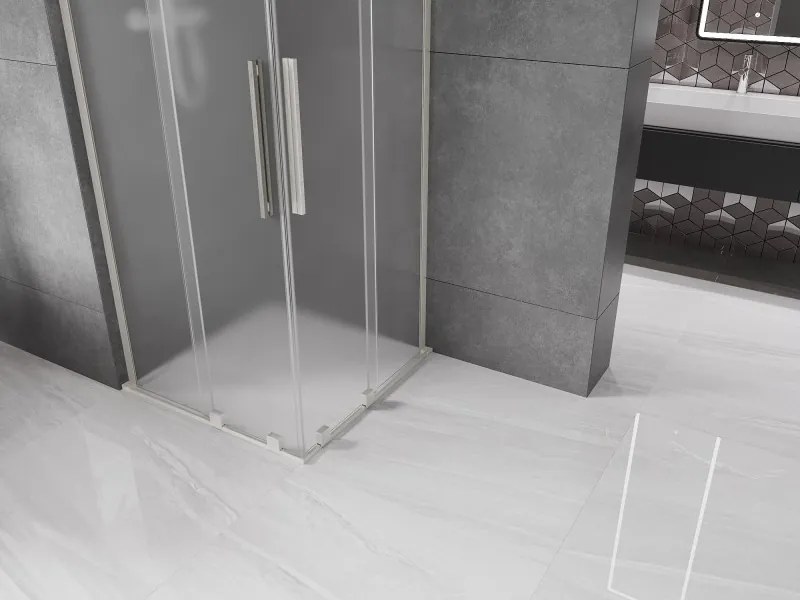 Mexen Velar L Duo, sprchový kout s posuvnými dveřmi 80 x 80 cm, 8mm sklo námraza, broušená ocel, 871-080-080-02-33-97