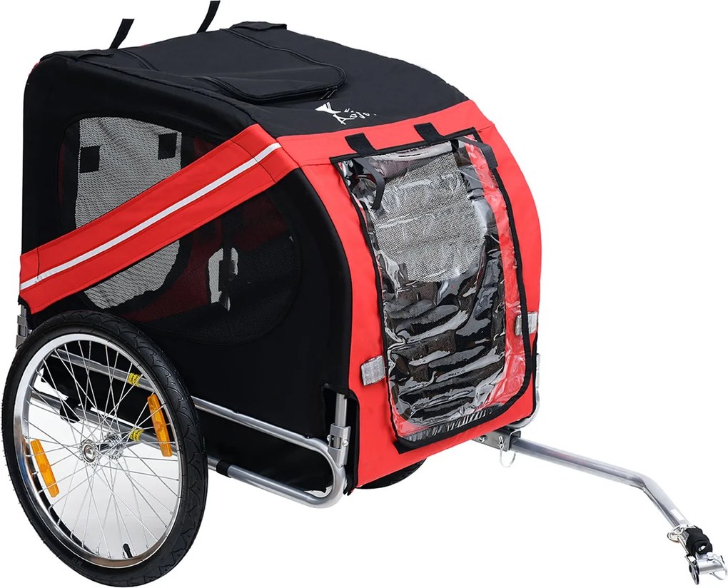 PawHut Pet Bike Trailer - Kočárek pro psy s 8 odrazkami, vlajkou a připojovacím barem, ocelový, voděodolný polyester, max. 30 kg, 130L x 73W x 90H cm,