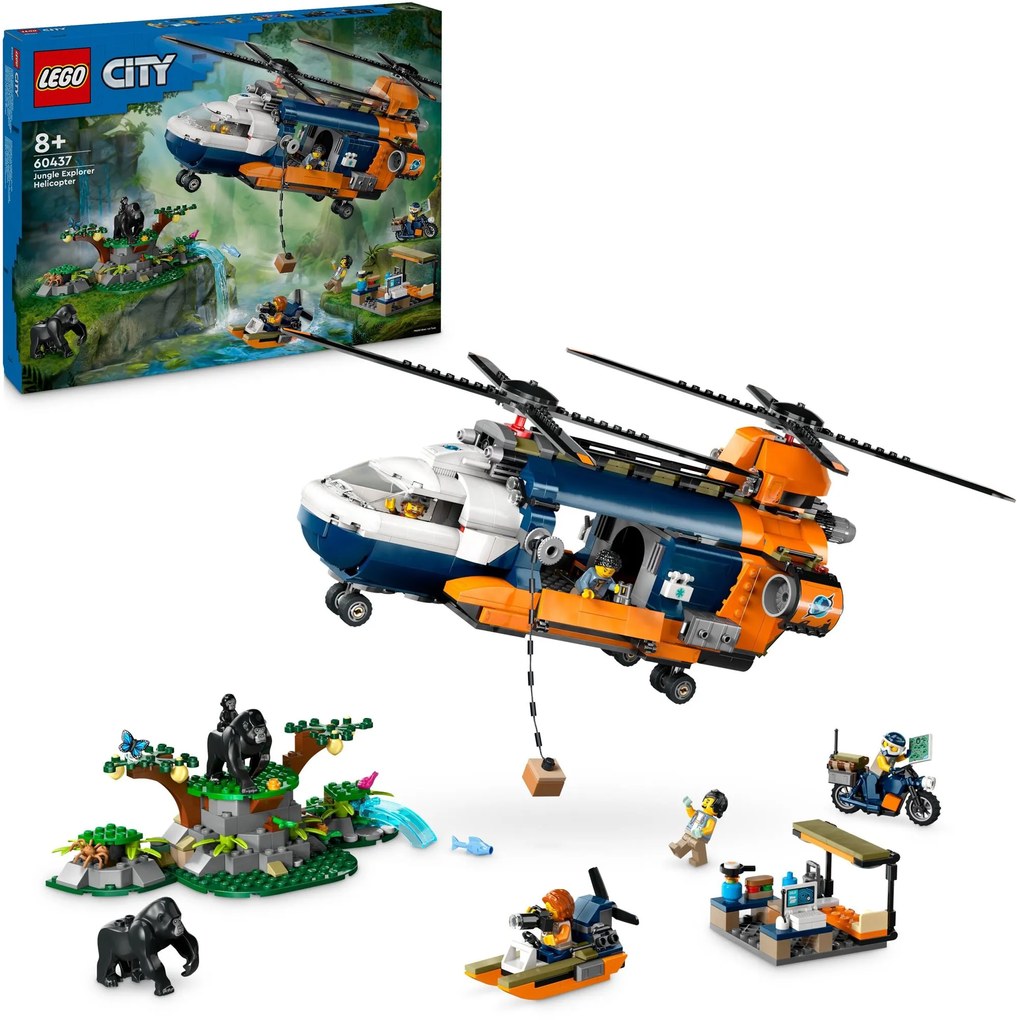 Lego stavebnice lego city 60437 helikoptéra na průzkum džungle v základním táboře