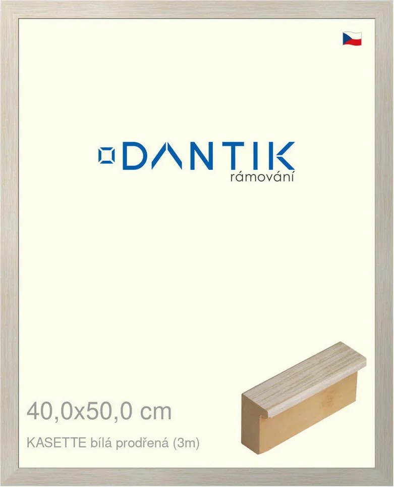 DANTIK rámeček 40x50 | KASSETTE bílá prodřená (Plexi Čiré)