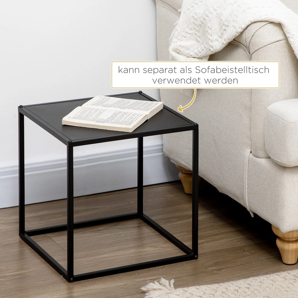 HOMCOM konferenční stolek sada 2 stolků moderní design ocelový rám do 10 kg černý 120x59x45cm do obývacího pokoje