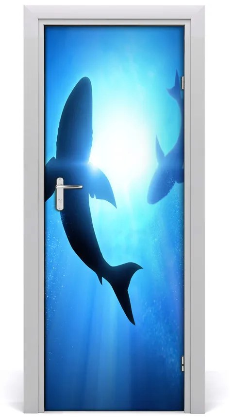 Samolepící fototapeta na dveře Obrys žraloků 95x205 cm