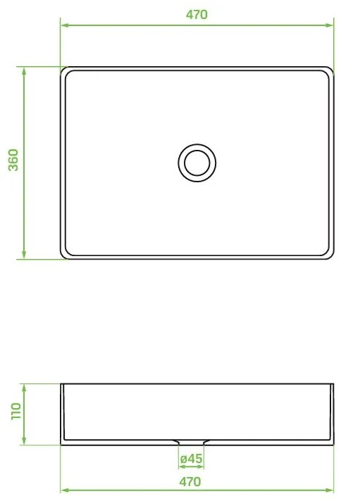 Laveo Kvadrato, keramické umyvadlo na desku 470x360x110mm, černá matná, LAV-VUK_B247