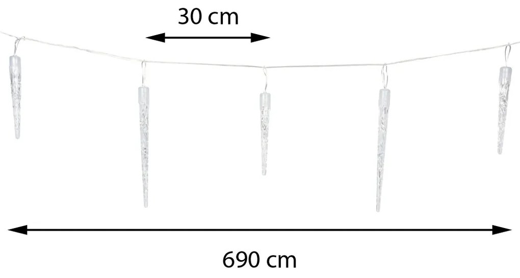 Vánoční světýlka 6,9 m/24 (72 led) studená bílá, 8 režimů svícení, paměťová funkce
