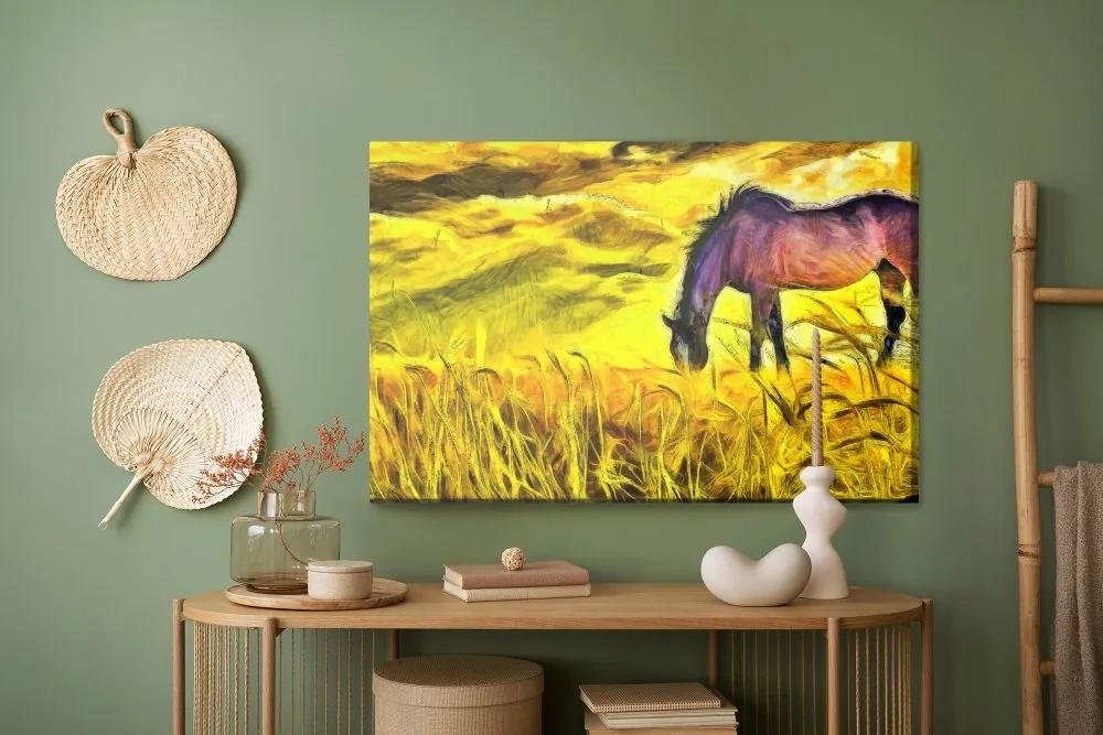Obraz Malovaný Kůň V Poli Nedostatek Nedostatek Přírodní plátno 100x70