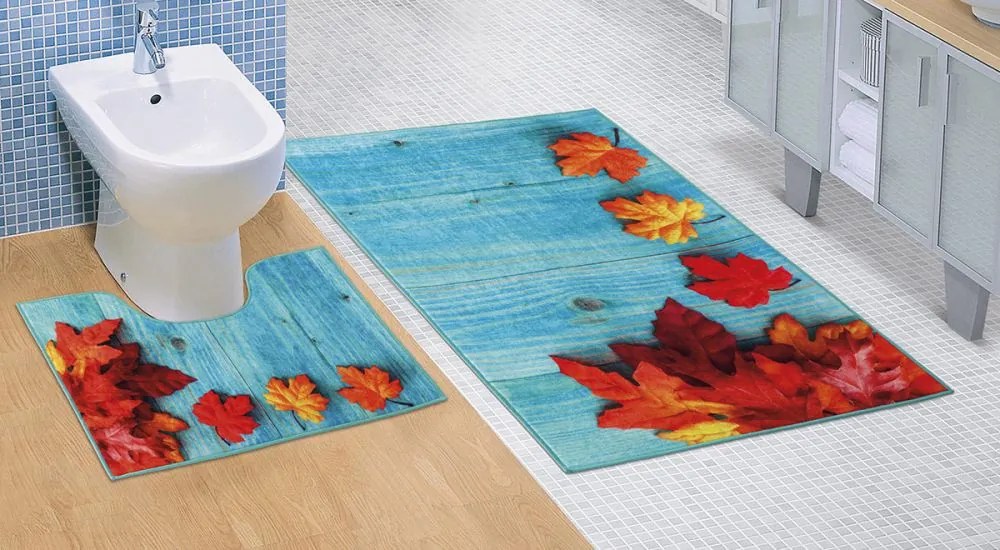 Bellatex Koupelnová a WC předložka Javorové listy 3D SADA 60 x 100 cm + 60 x 50 cm