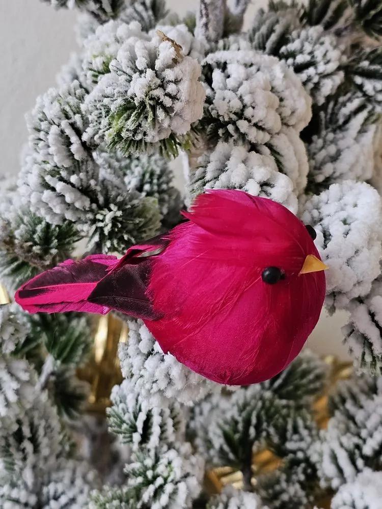 Tmavě růžový dekorativní ptáček na skřipci S - 4*11*6 cm