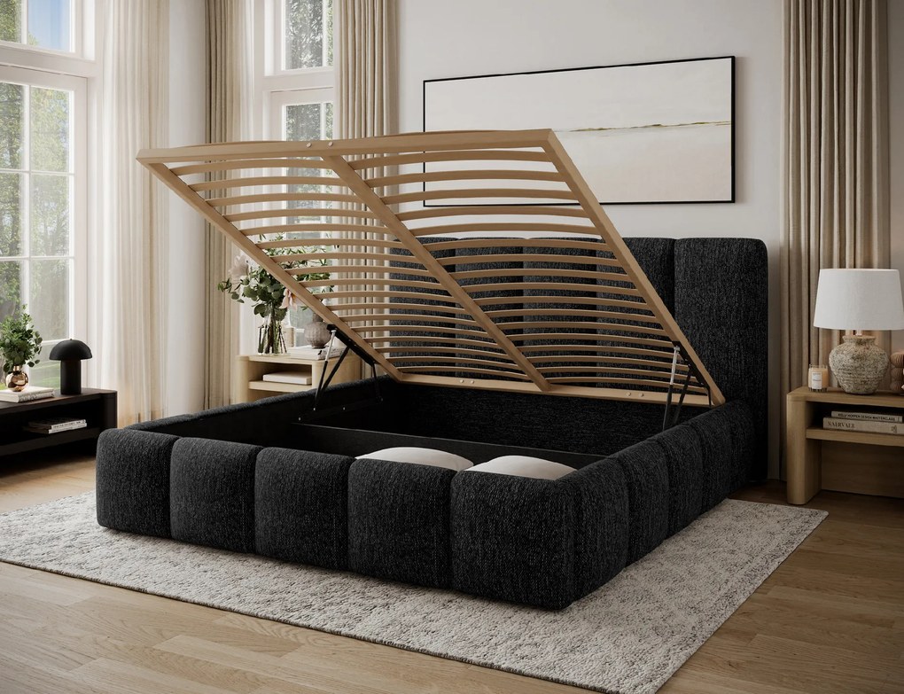 Postel Edvige + Dřevěný rám + plynový výtah + kontejner 180x200