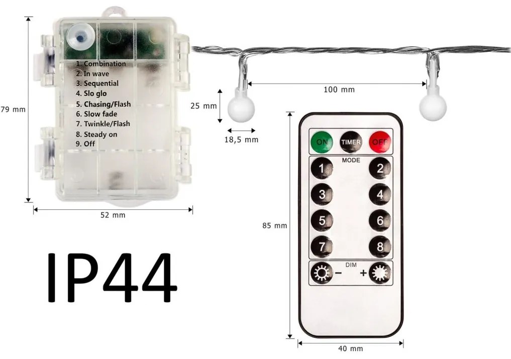 VOLTRONIC® 67303 Párty osvětlení - 10 m, 100 LED diod, teple bílé, na baterie