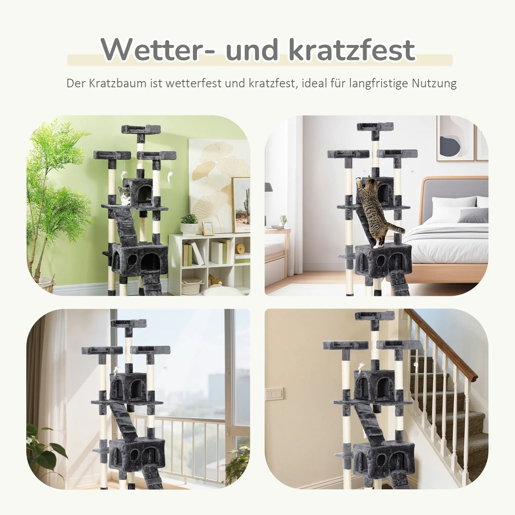 Škrabací strom PawHut XXL Cat Cave Ladder Climbing Tree Multilevel Grey 50x50x170cm
