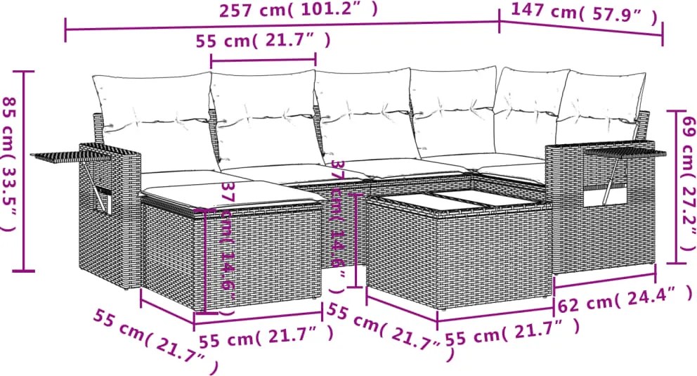 7dílná zahradní sedací souprava s poduškami hnědá polyratan 3252810